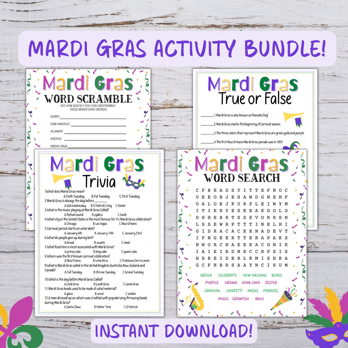 Printable Mardi Gras Game Bundle Mardi Gras PDF Bundle - Etsy