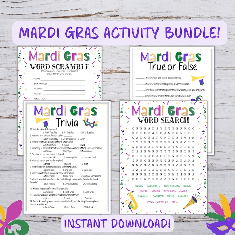 Printable Mardi Gras Game Bundle, Mardi Gras PDF Bundle, Printable ...