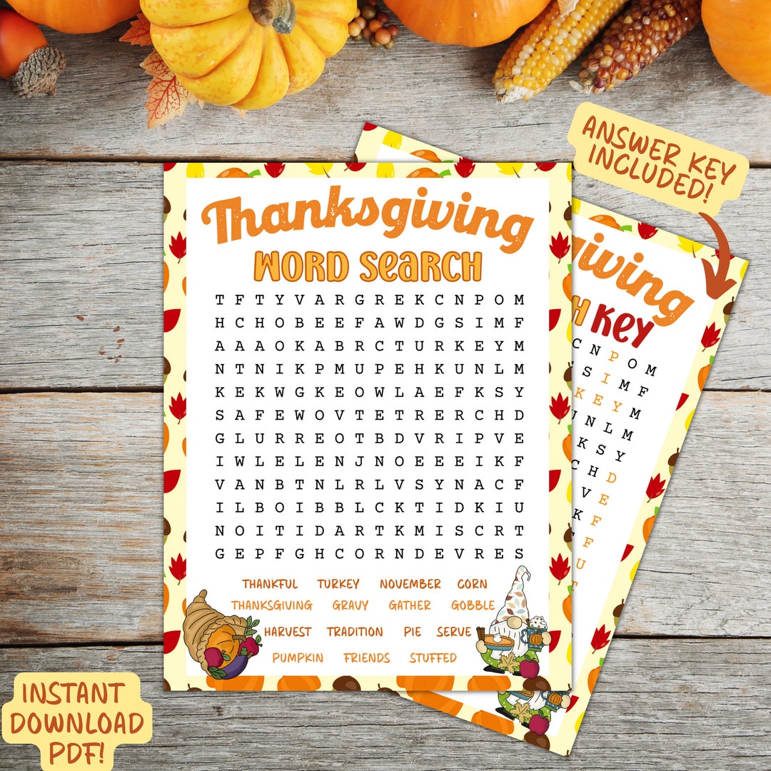 Thanksgiving Word Search, Thanksgiving Activity for Kids, Thanksgiving ...