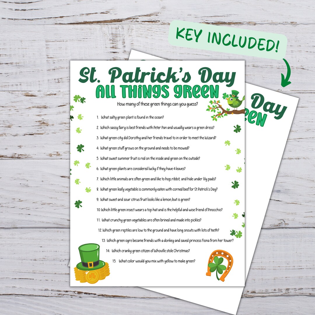 St. Patrick's Day Activity for Kids, All Things Green Trivia Activity ...