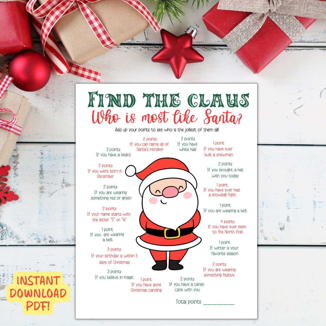 Kids Christmas Game, Who is Most Like Santa Activity, Kids Holiday ...