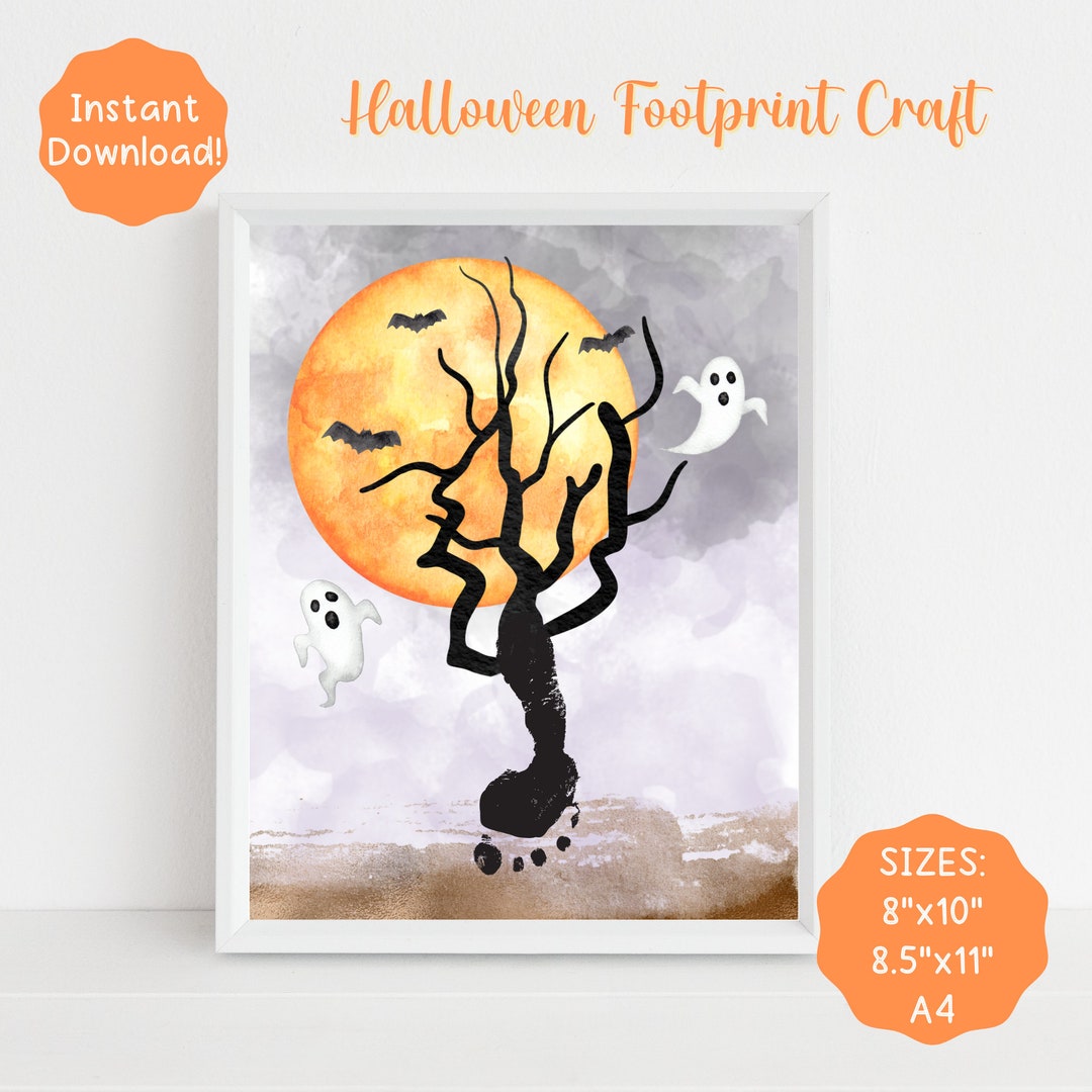 Halloween Footprint Craft, Printable Spooky Tree Craft, Halloween Craft ...