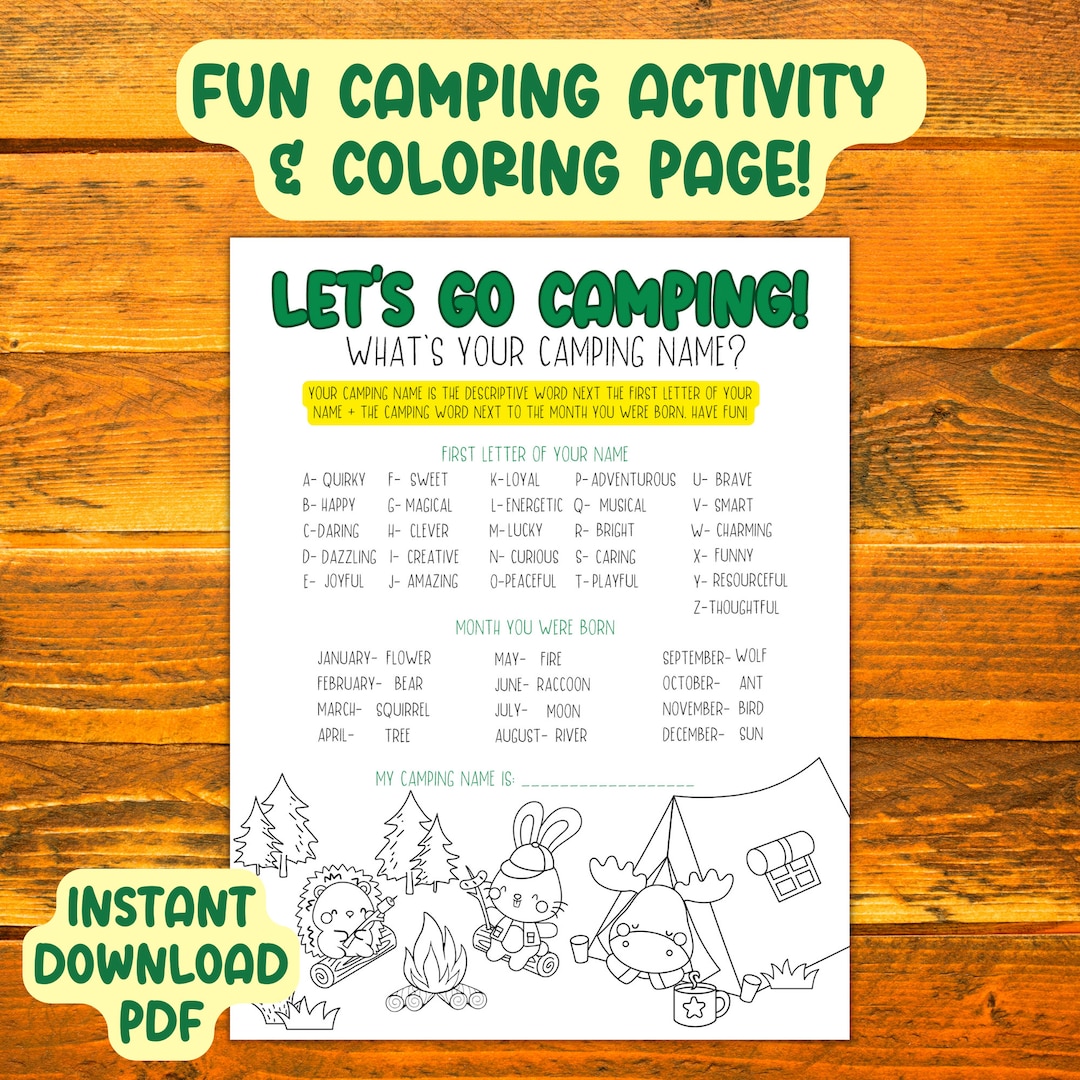 Camping Name Activity Page, Printable Camping Trip Worksheet, Kid's ...
