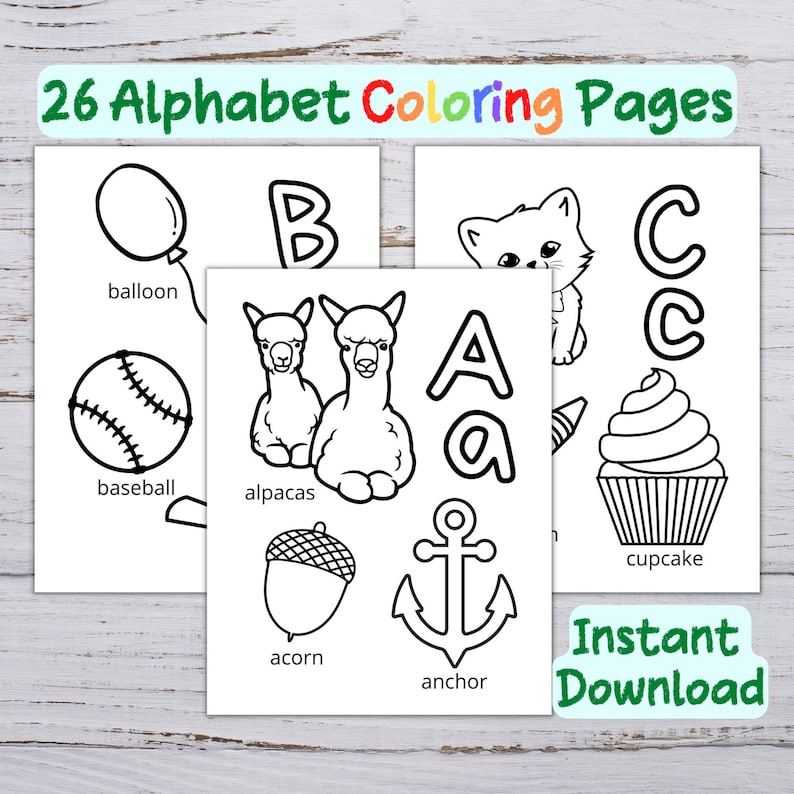 Alphabet Coloring Pages A to Z Coloring Pages for Kids - Etsy