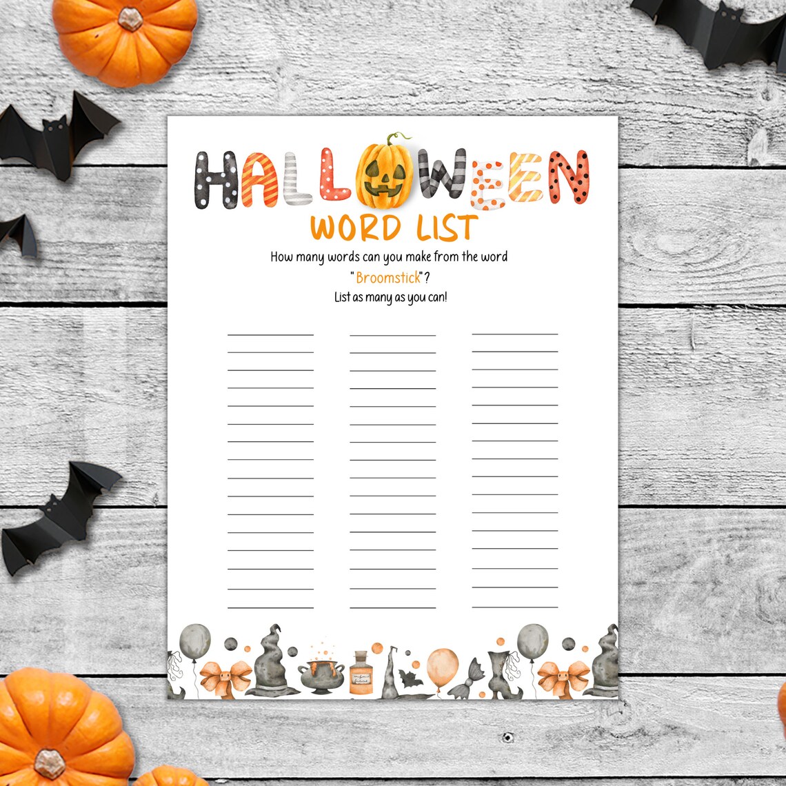 Printable Halloween Word Lists Halloween Worksheets for Kids - Etsy