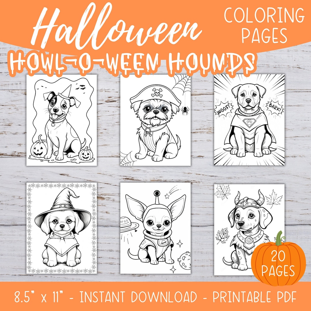 Halloween Puppy Costume Coloring Pages, Kids Activity (PDF) - Etsy