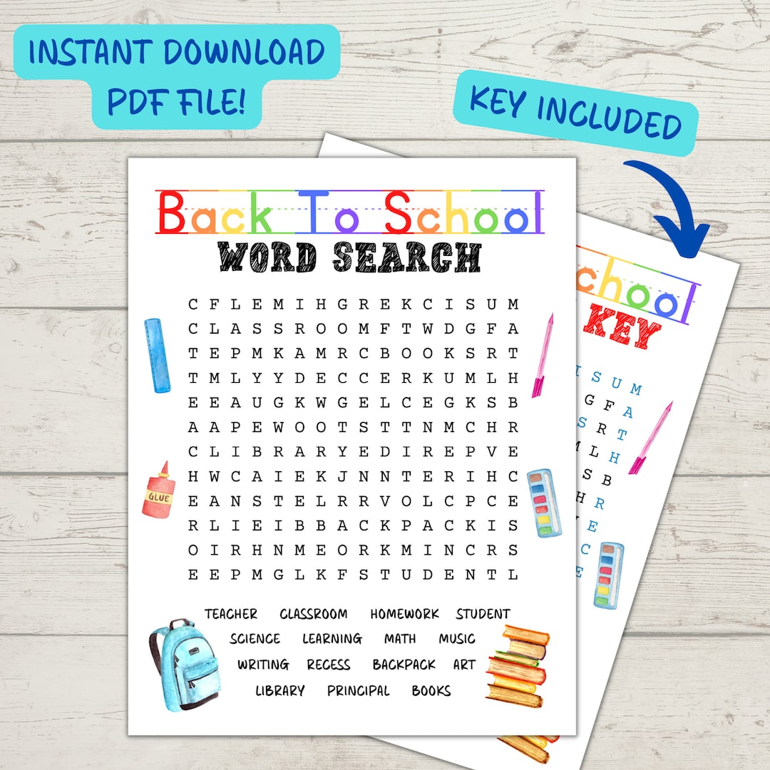 Printable Back to School Word Search, Back to School Activity for Kids ...