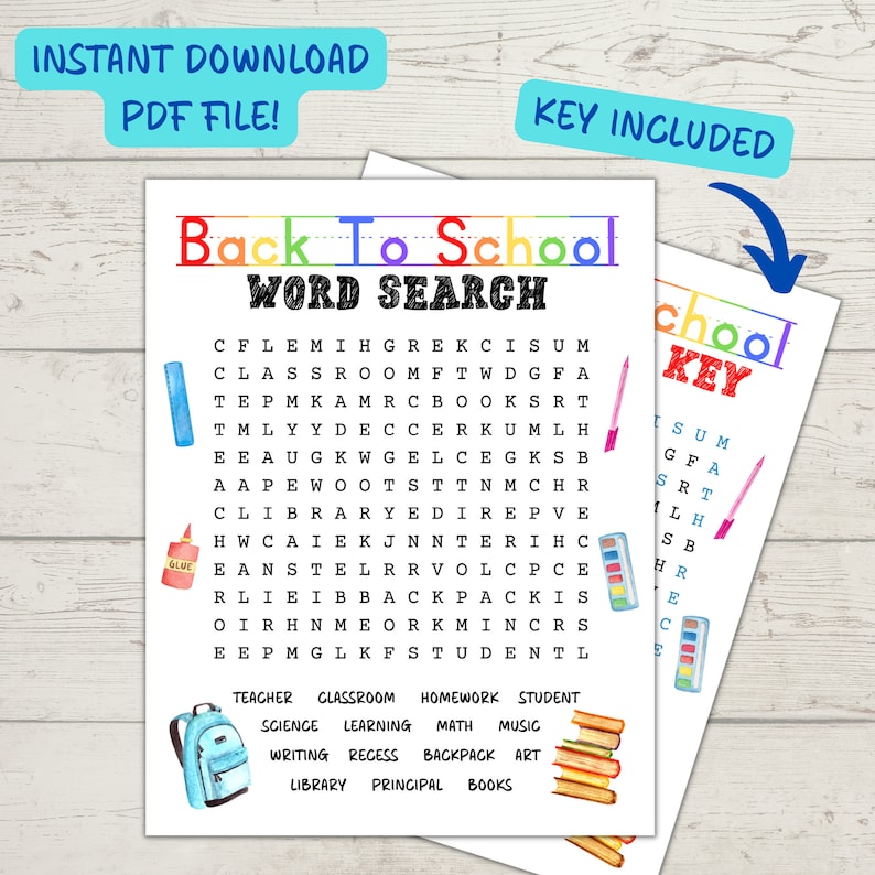 Printable Back to School Word Search Back to School Activity - Etsy