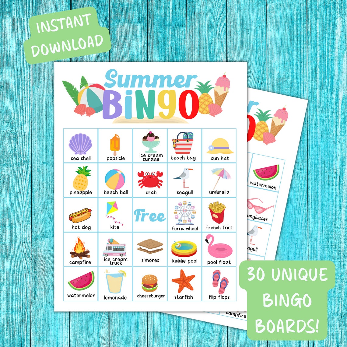 Summer Bingo for Kids Printable Summer Bingo Summer - Etsy
