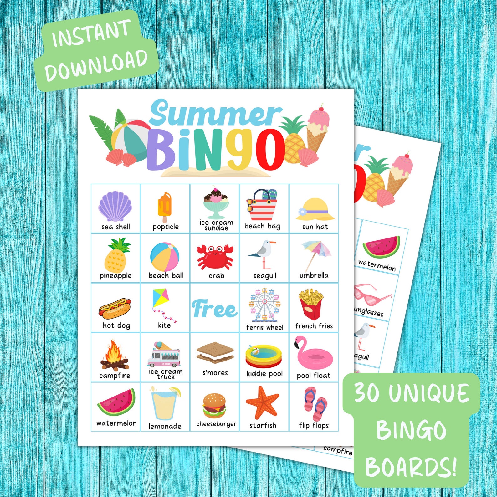 Summer Bingo for Kids Printable Summer Bingo Summer - Etsy