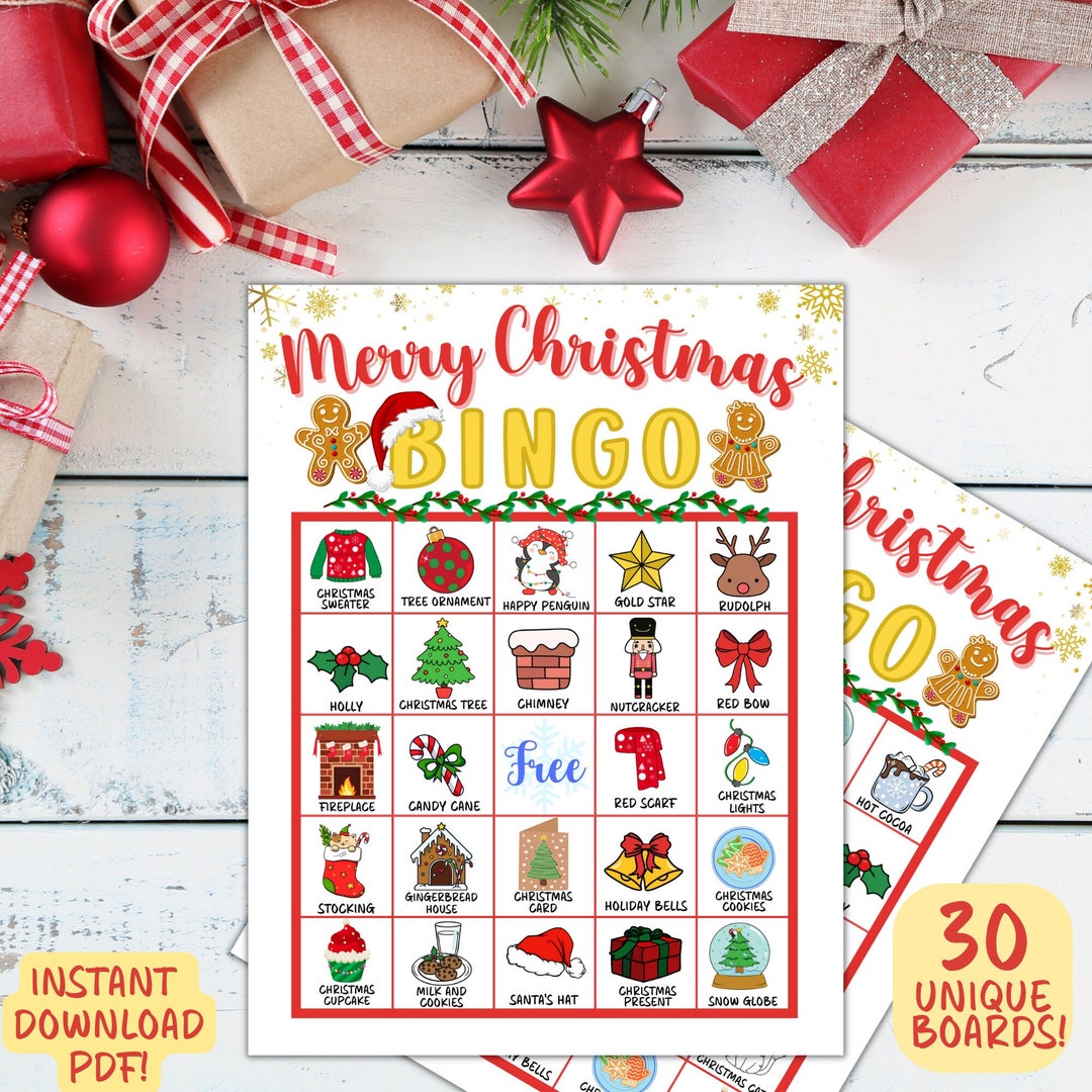 Christmas Bingo Game, Printable Christmas Bingo, Holiday Bingo Cards, 2 ...