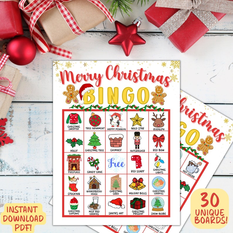 Christmas Bingo Game, Printable Christmas Bingo, Holiday Bingo Cards, 2 ...