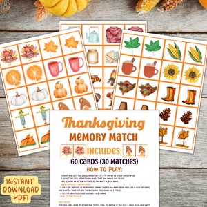 Thanksgiving Matching Game, Thanksgiving Memory Match Game ...