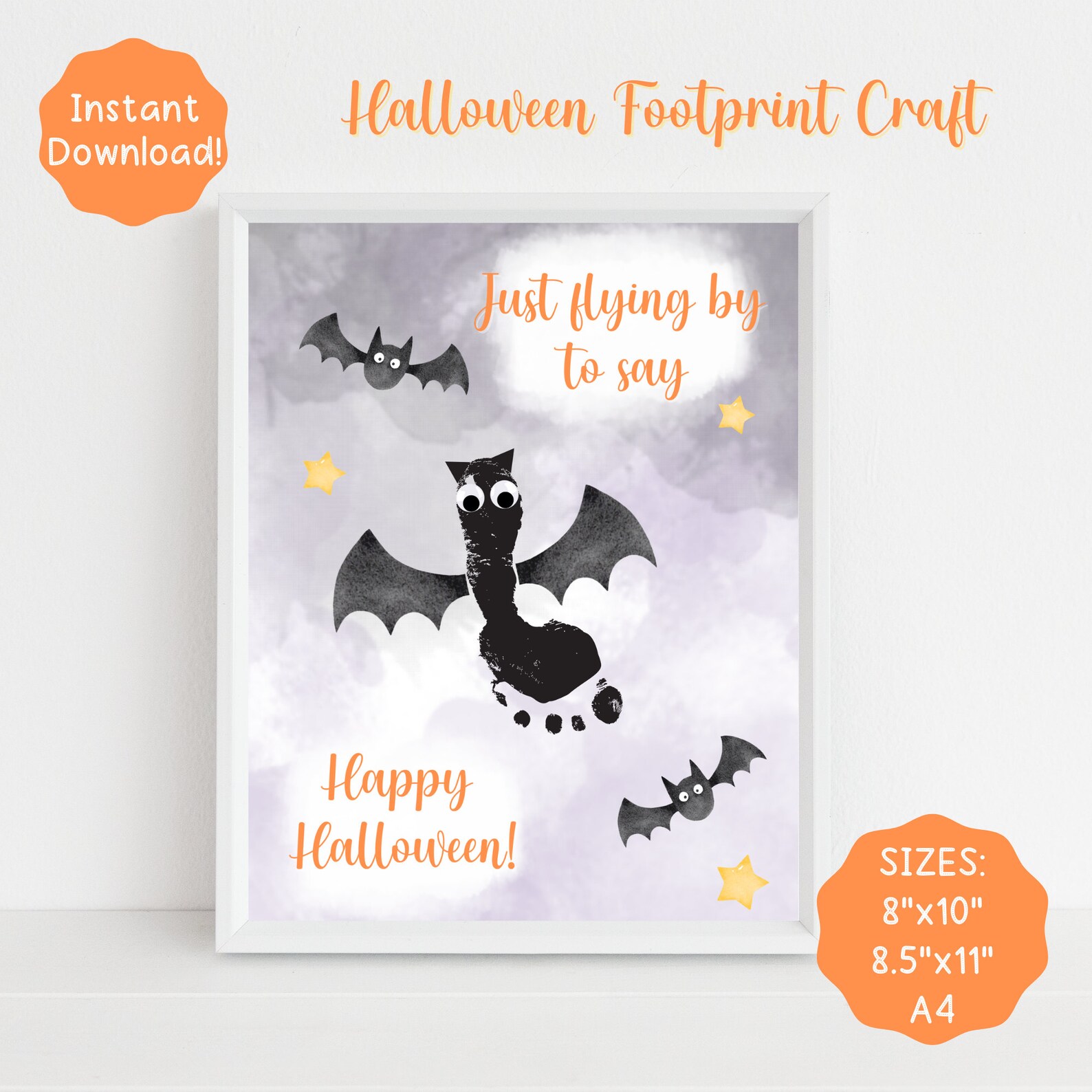 Halloween Footprint Craft Printable, Bat Footprint Craft for Halloween ...