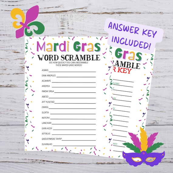 Printable Mardi Gras Word Scramble Mardi Gras Word Scramble | Etsy