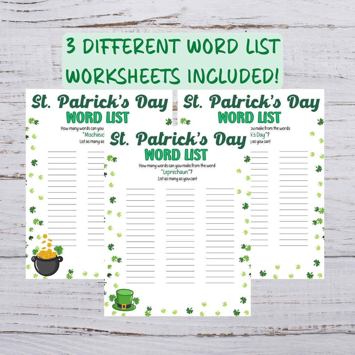 St Patrick's Day Word List Printable St Patrick's Day - Etsy