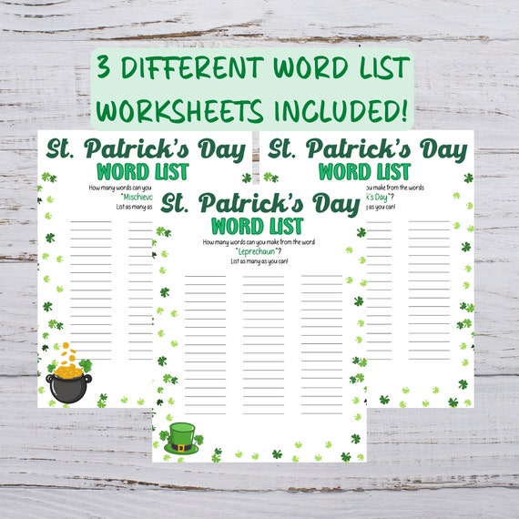 St Patrick's Day Word List Printable St Patrick's Day | Etsy