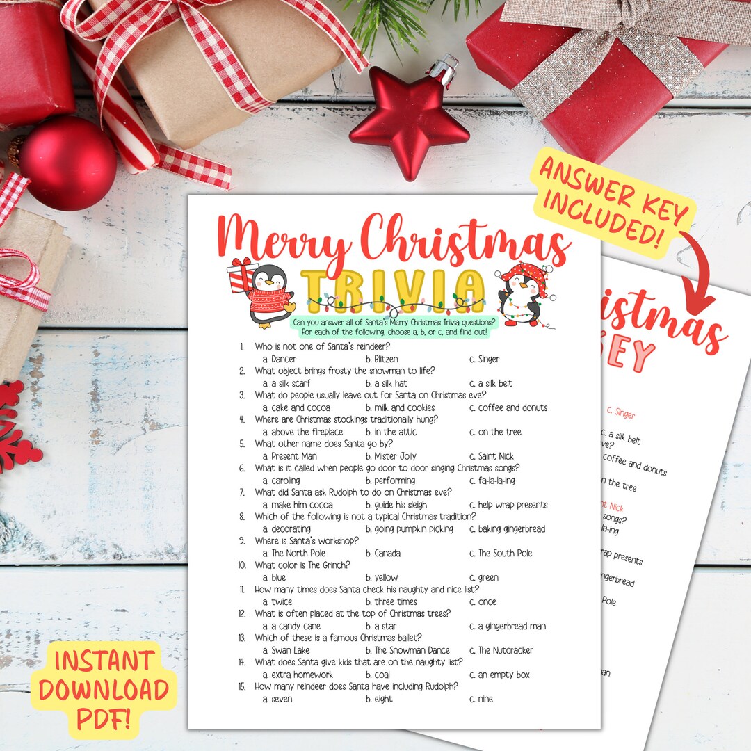 Kids Christmas Trivia, Christmas Trivia Game, Printable Christmas ...