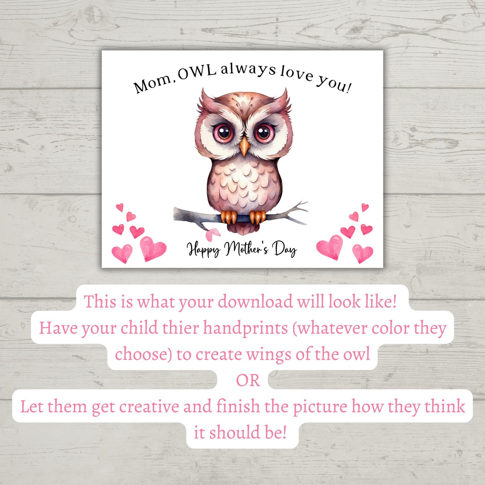 Mothers Day Handprint Craft, Owl Handprint Art, Printable Card for Mom ...