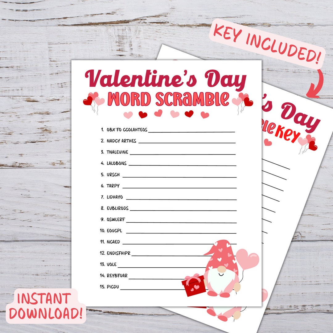Valentine's Day Word Scramble, Printable Valentine's Day Activity ...