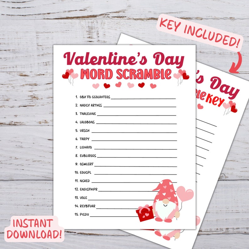 Valentine's Day Word Scramble Printable Valentine's - Etsy