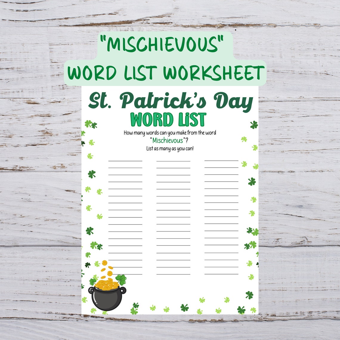 St Patrick's Day Word List, Printable St Patrick's Day Activity, St ...