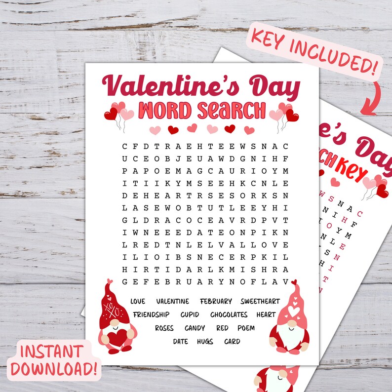 Valentine's Day Word Search, Printable Word Search, Valentine's Day ...