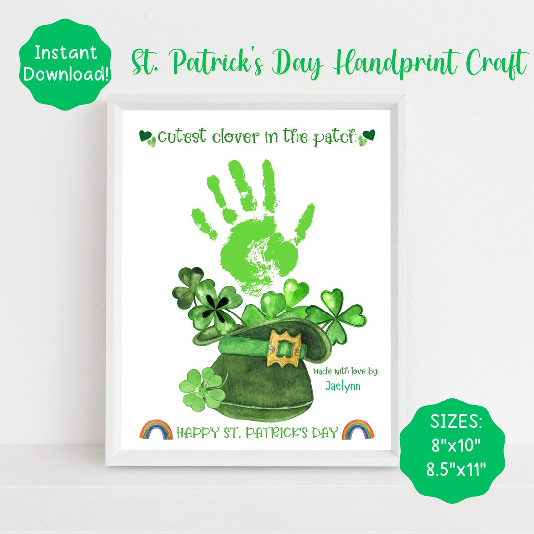 St. Patrick's Day Handprint Craft, Clover Handprint Craft, Printable St ...