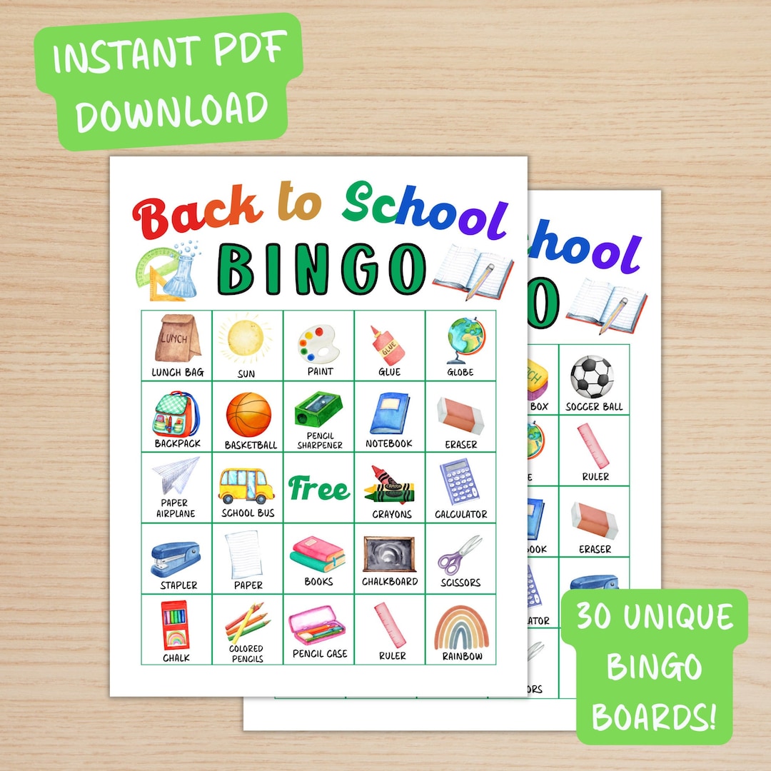 Back to School Bingo, Printable Bingo Game for School, Back to School ...