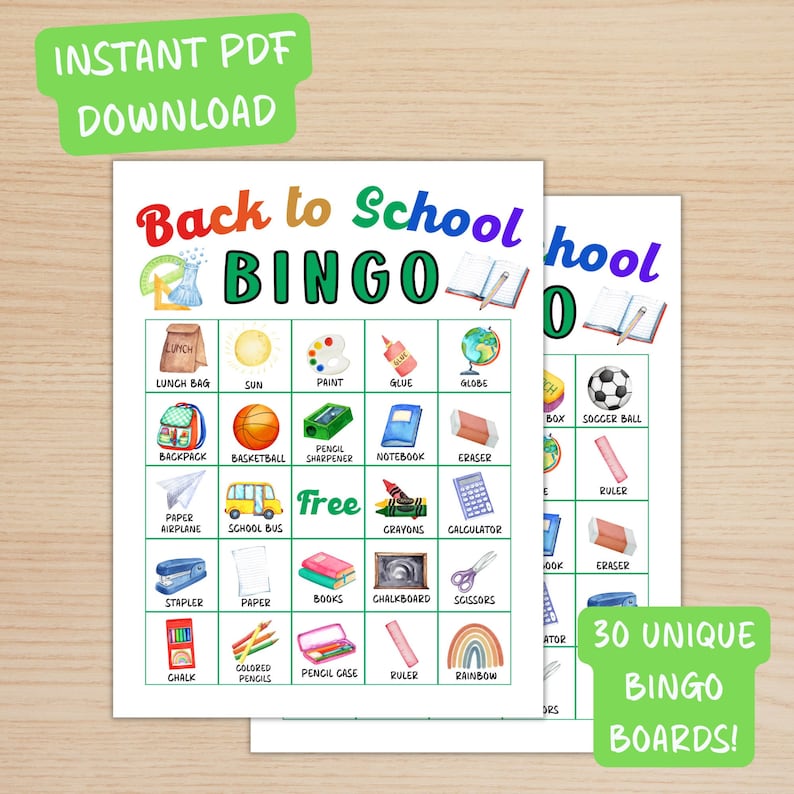 Back to School Bingo, Printable Bingo Game for School, Back to School ...