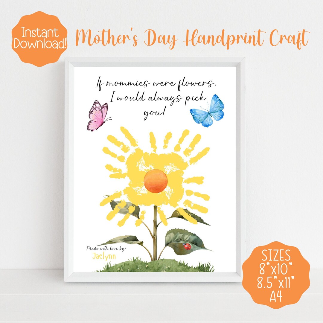 Sunflower Handprint Craft for Mom, Printable Mother's Day Craft, Baby ...