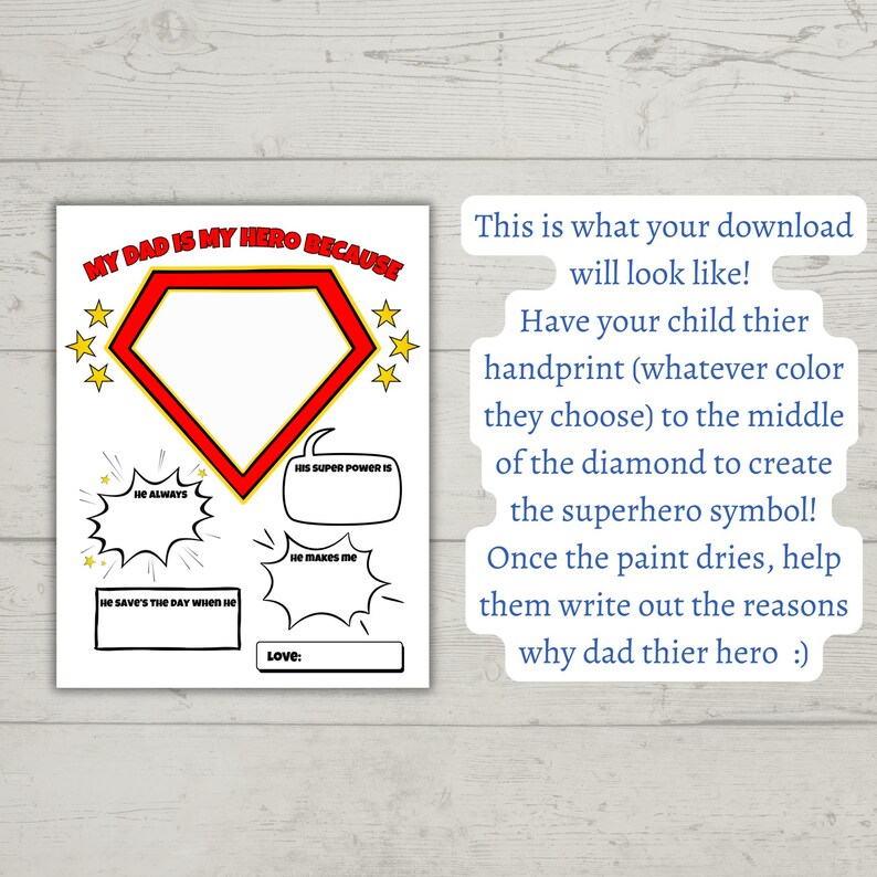 Father's Day Superhero Handprint Craft, Gift for Dad (digital Download ...