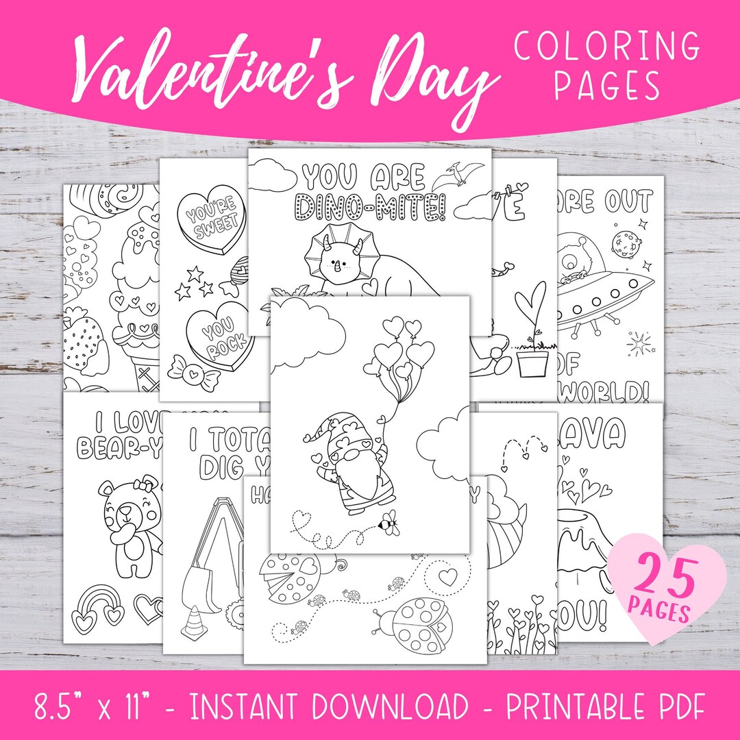 Valentine's Day Coloring Pages, Kids Coloring Sheets, Printable Party ...