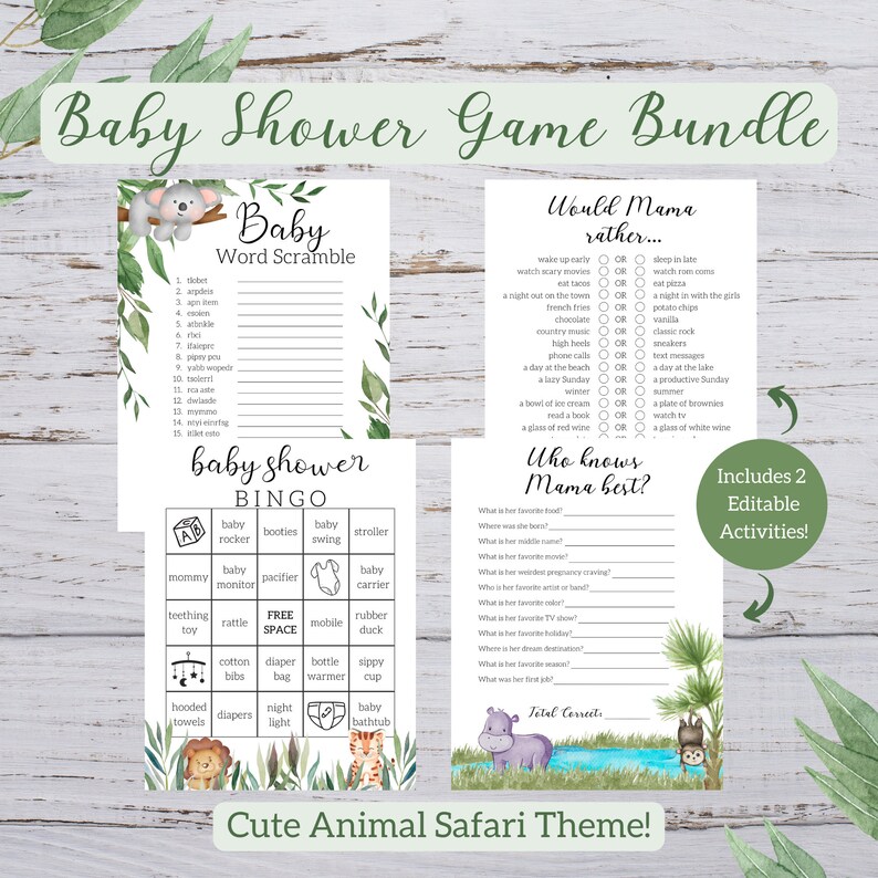 Baby Shower Games Printable, Baby Shower Bundle, Editable Baby Shower ...