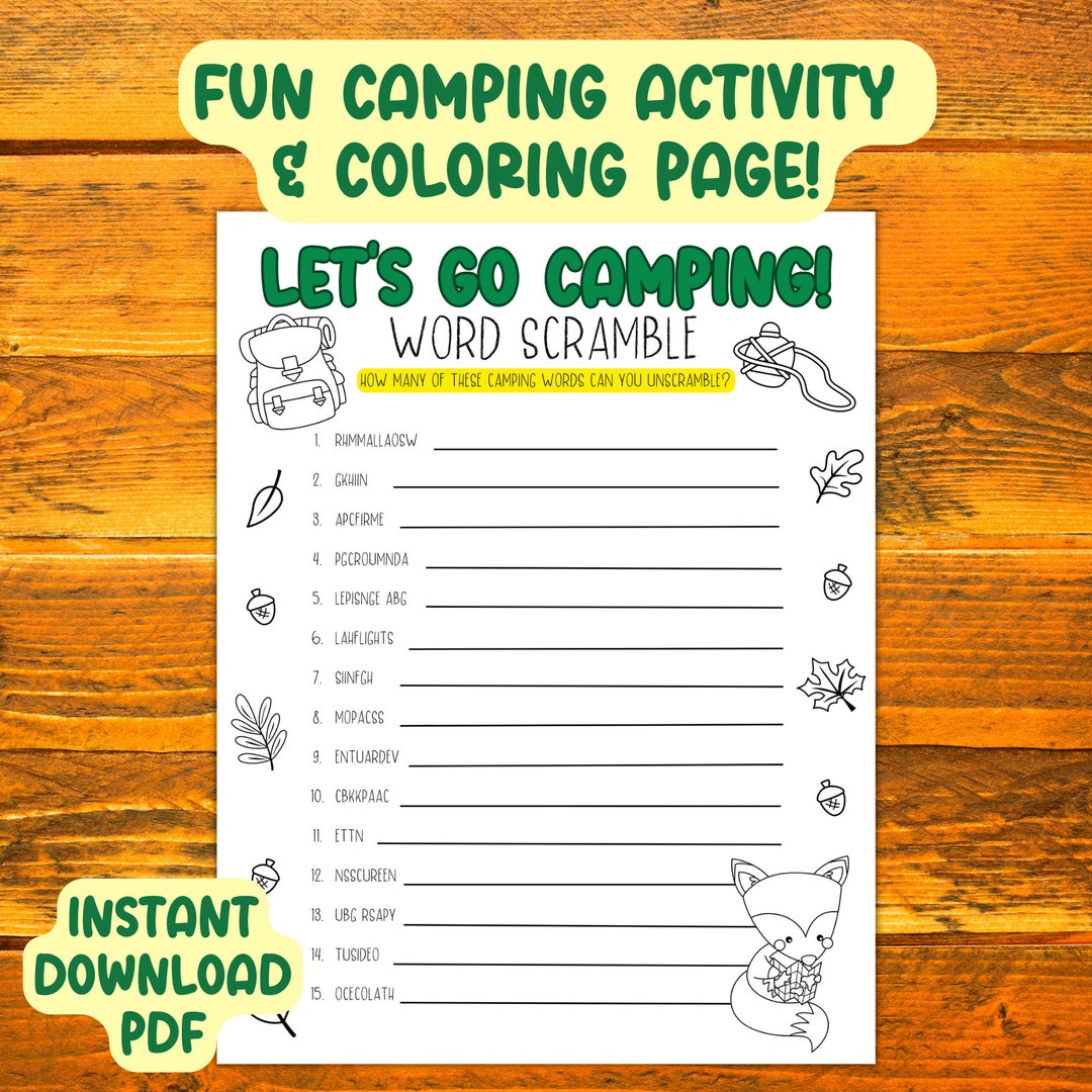 Camping Word Scramble, Printable Camp Activity, Camping Worksheet for ...