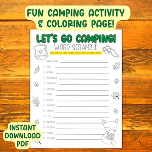Camping Word Scramble, Printable Camp Activity, Camping Worksheet for ...