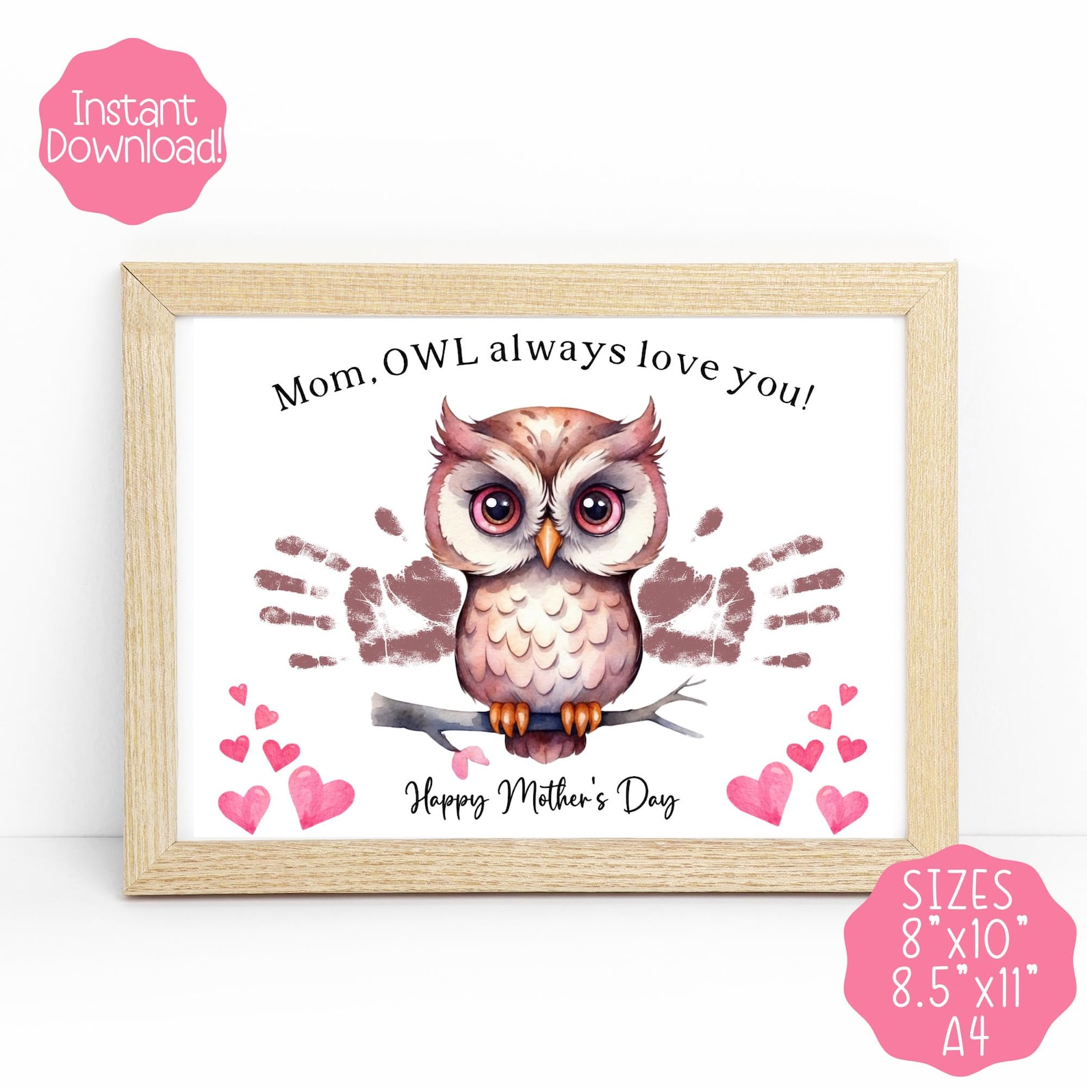 Mothers Day Handprint Craft, Owl Handprint Art, Printable Card for Mom ...