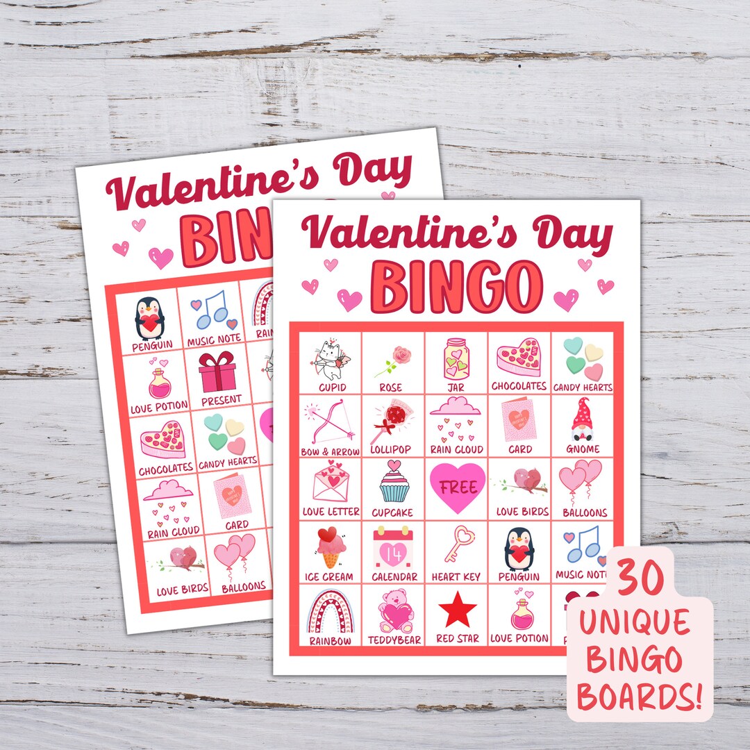 Printable Valentine's Day Bingo, Valentine Bingo PDF, Valentine's Day ...