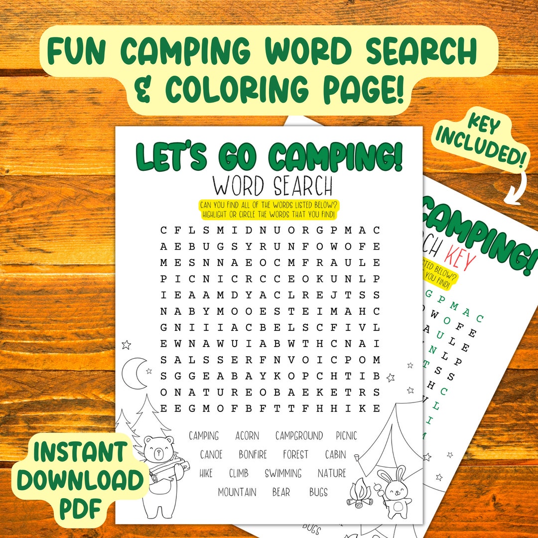 Camping Word Search, Printable Word Find for Kids, Camping Activity ...