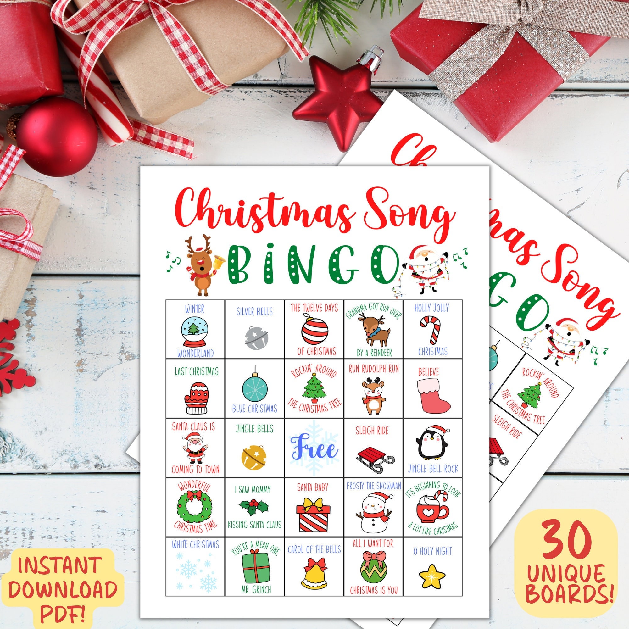 Christmas Song Bingo, Christmas Bingo Game, Printable Christmas Party ...