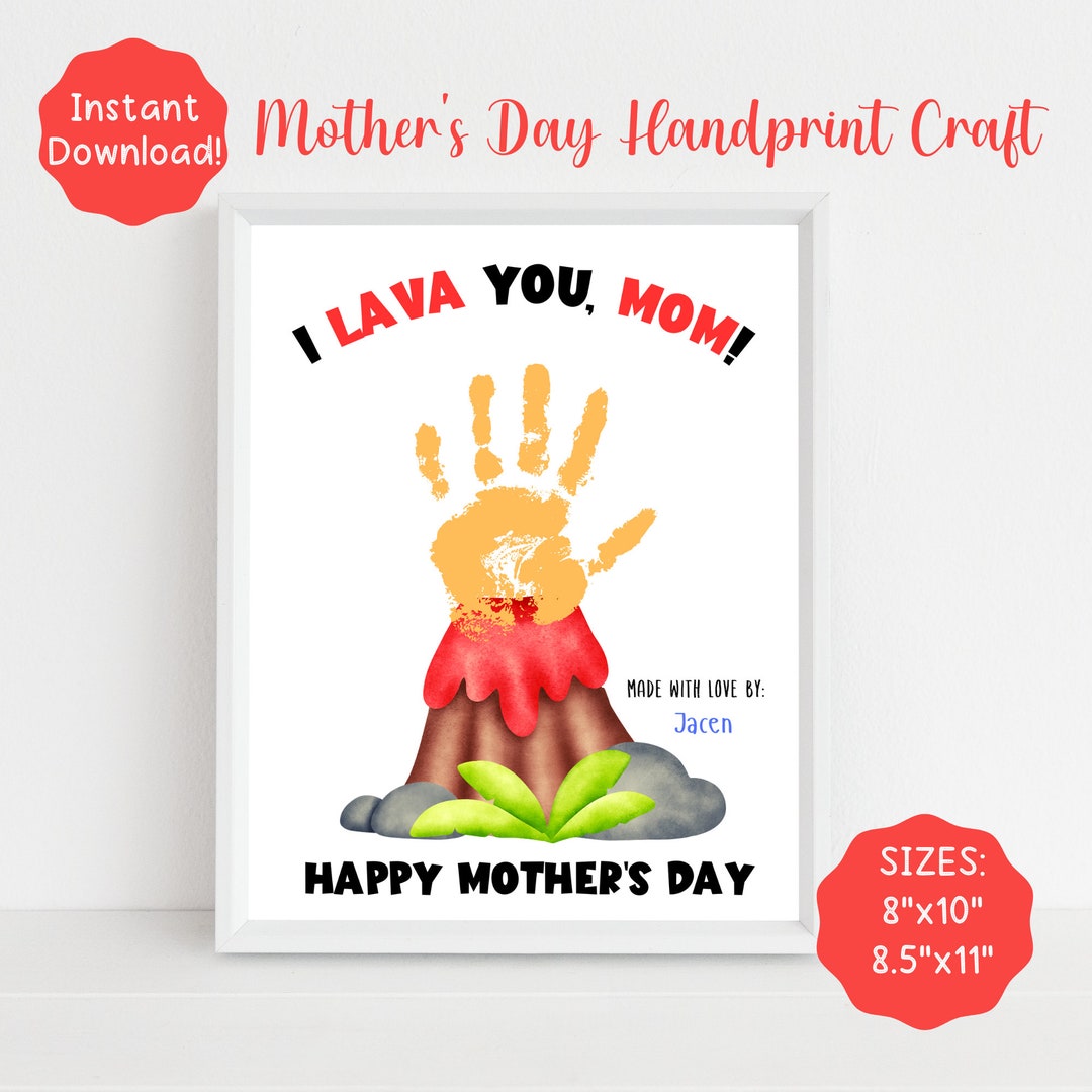 Mother's Day Handprint Art, Volcano Handprint Craft, Printable Card for ...