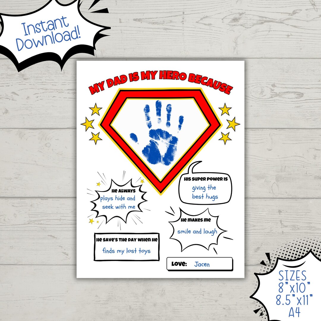 Father's Day Superhero Handprint Craft, Gift for Dad (digital Download ...