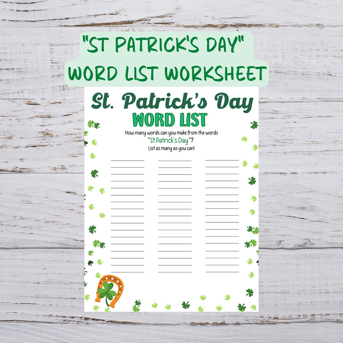 St Patrick's Day Word List Printable St Patrick's Day | Etsy