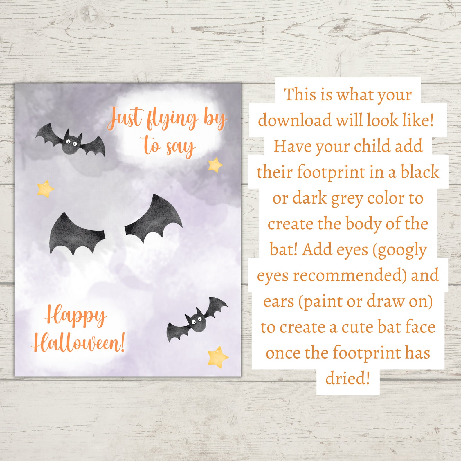 Halloween Footprint Craft Printable, Bat Footprint Craft for Halloween ...