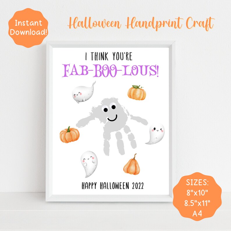 Halloween Handprint Craft, Ghost Handprint Craft Printable, Halloween ...