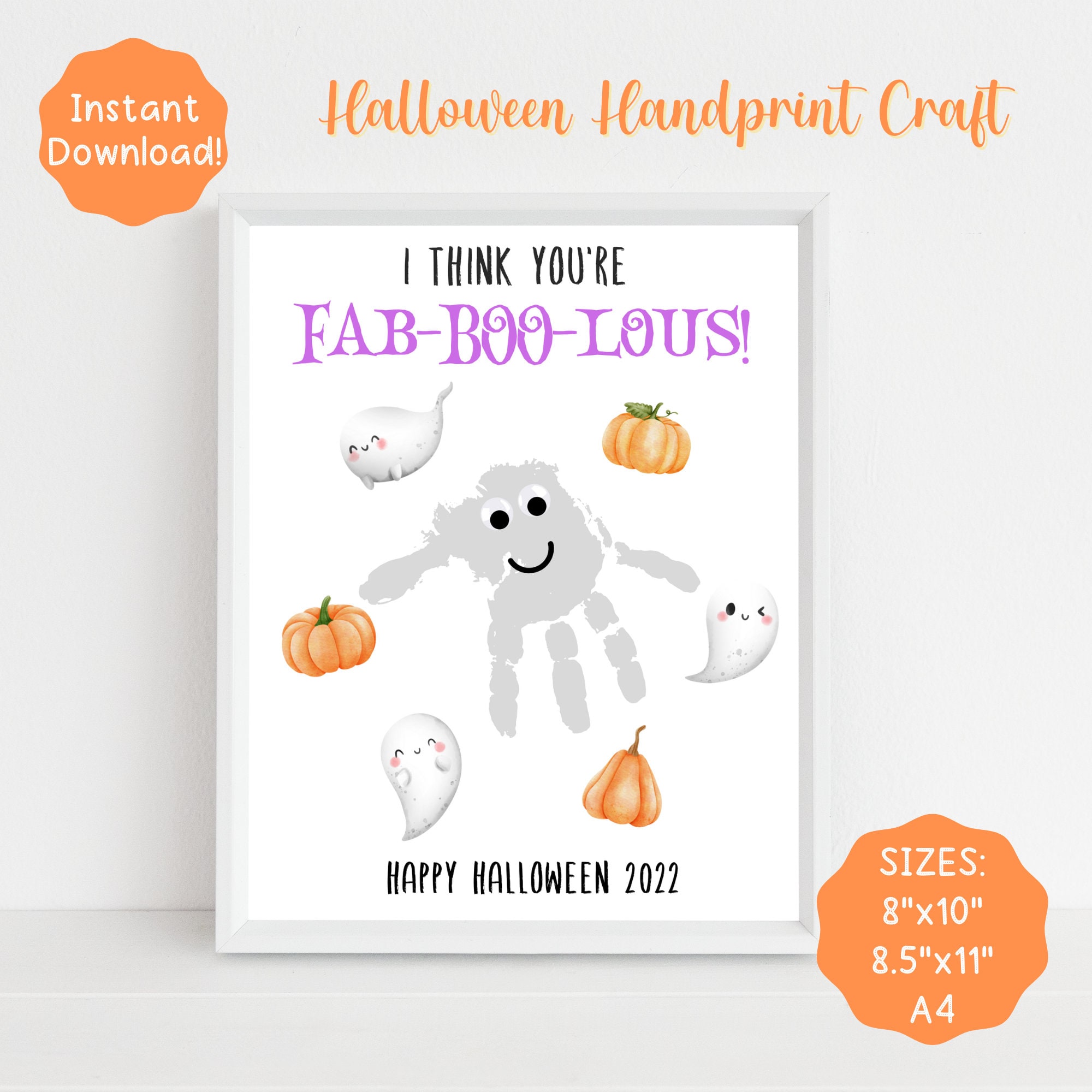 Halloween Handprint Craft, Ghost Handprint Craft Printable, Halloween ...