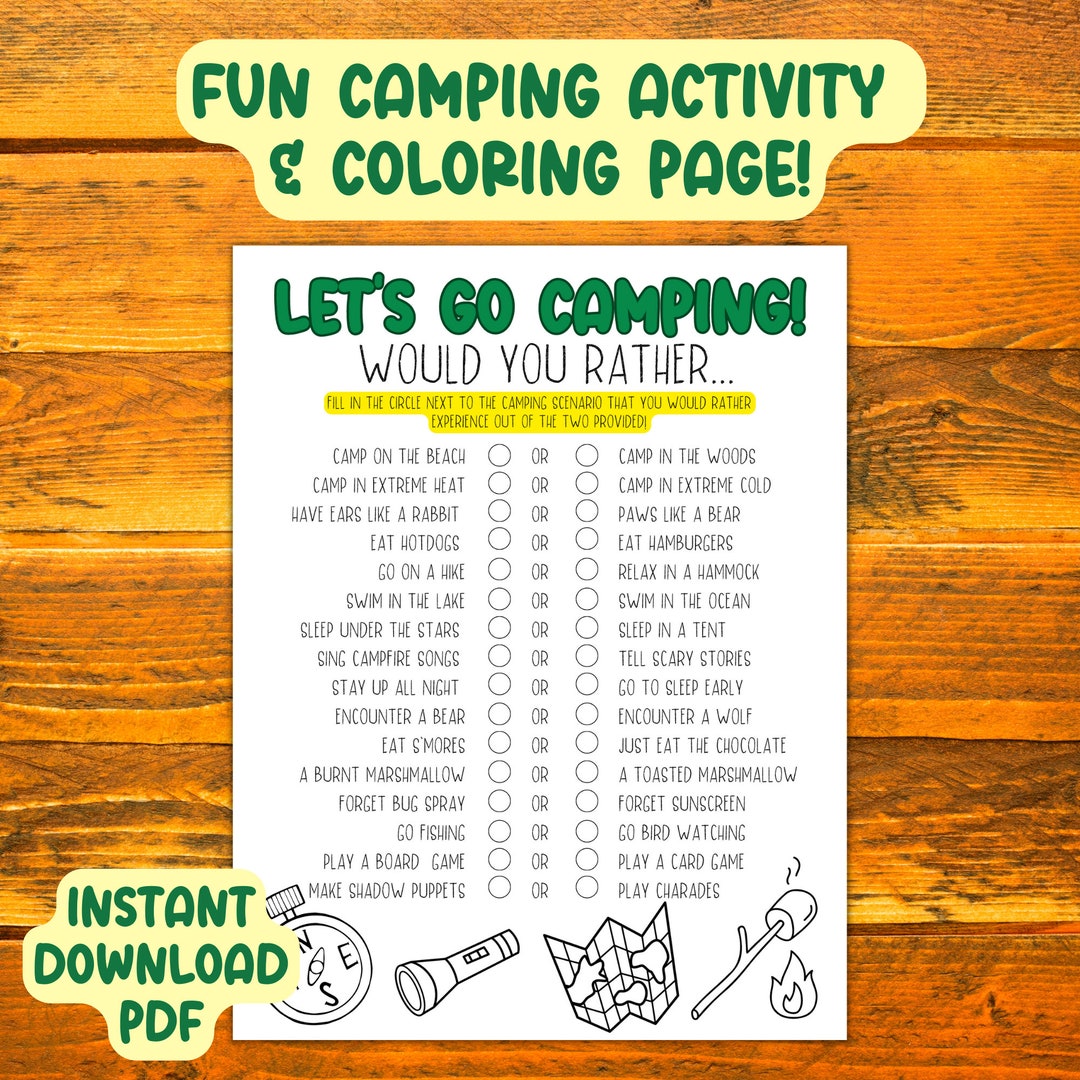 Camping Would You Rather, Printable Camping Activity, Fun Camp ...