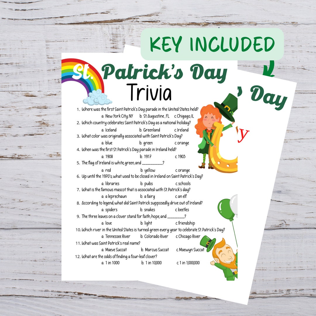Printable St Patrick's Day Trivia, Saint Patrick's Day Trivia Game, St ...