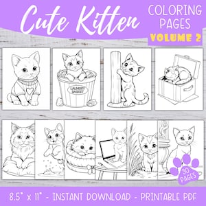 30 Cute Cat Coloring Pages, Kid's Kitten Coloring Sheets, Printable ...