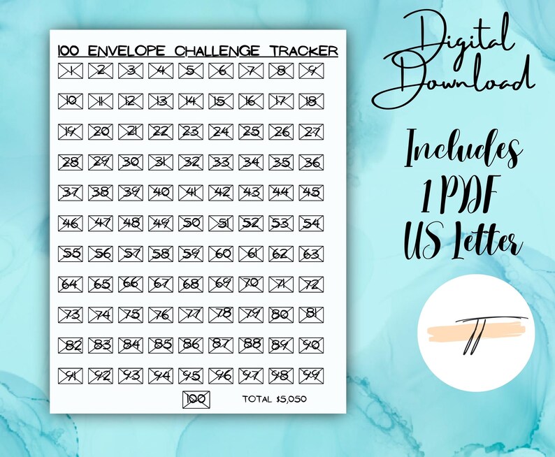 100 Envelope Savings Challenge Tracker | Digital Downlaod | Printable ...